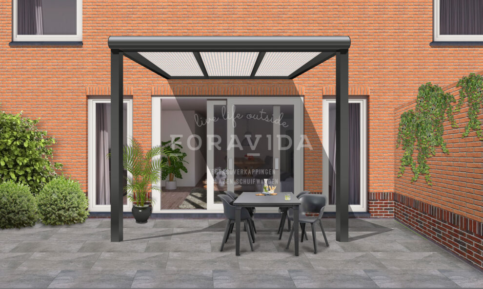 Terrasoverkapping glazen dak 4,03 x 3,5 meter antraciet - ForaVida®