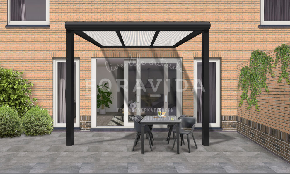 Terrasoverkapping polycarbonaat 3,03 x 3,5 meter matzwart - ForaVida®