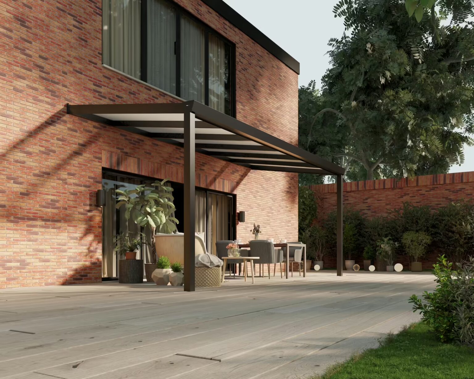 Polycarbonaat overkapping Plus 6 x 2,5 meter matzwart